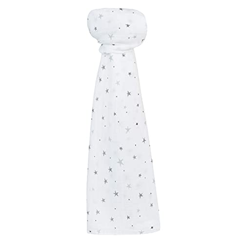 Ely's & Co. Cotton Muslin Swaddle Blanket 1-Pack — 100% Cotton Muslin Extra-Large Swaddle Blankets (47” x 47”) Printed (Grey Stars)