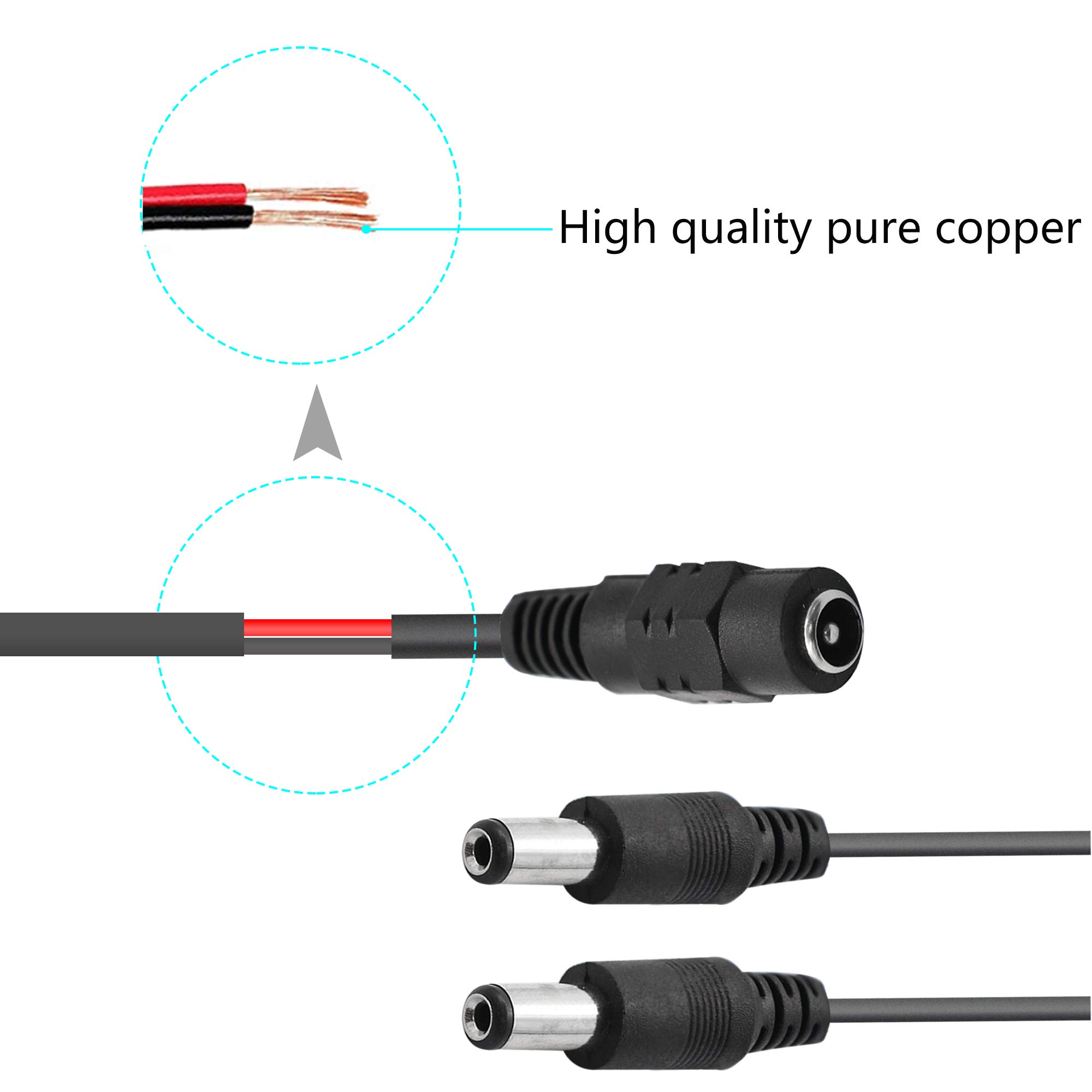GINTOOYUN DC Y Splitter Cable 1 Female to 2 Male,5.5mm x 2.1mm DC Power Extension Adapter Cable,for CCTV Surveillance Cameras,Surveillance Routers,DVR,and More(2PCS
