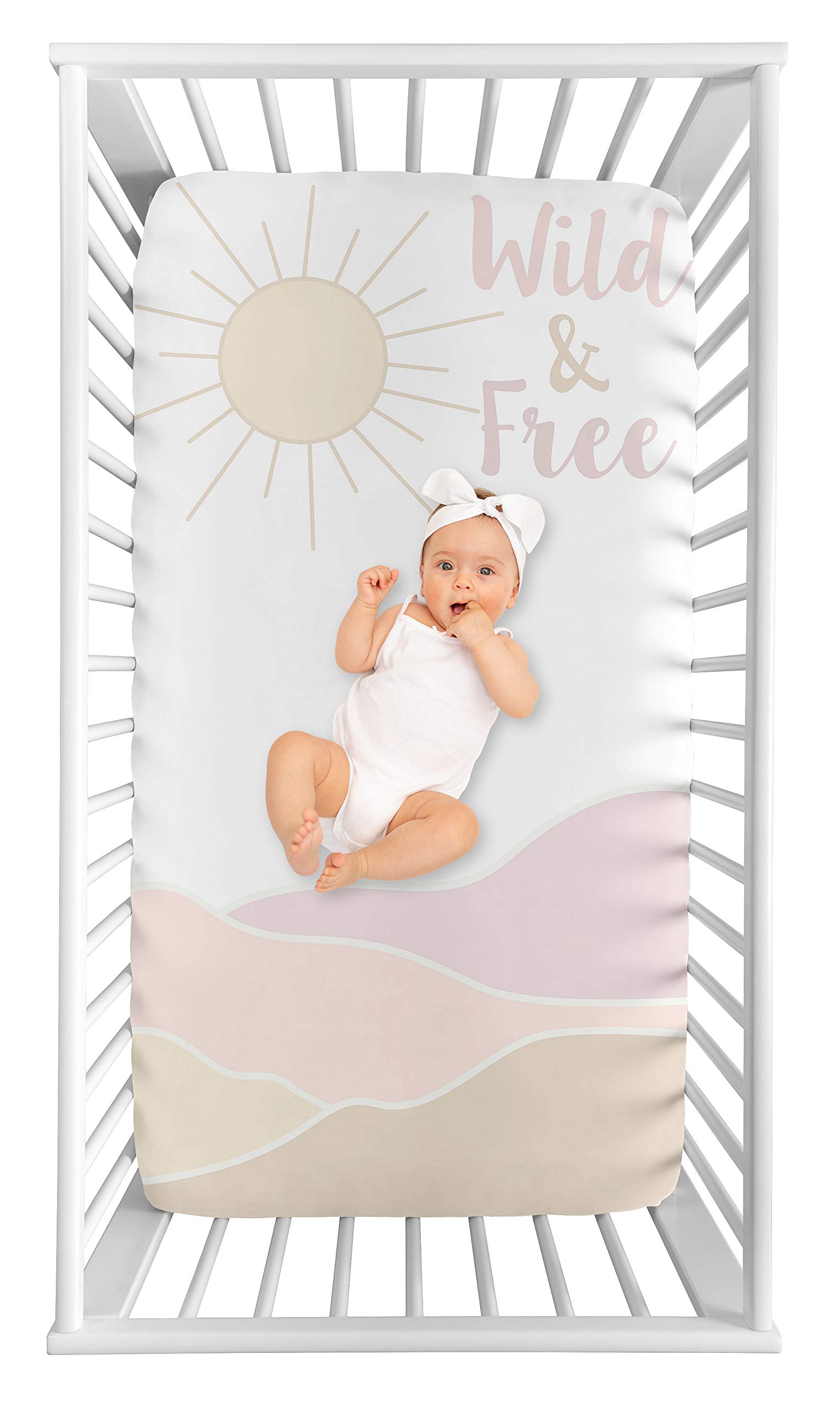 Sweet Jojo Designs Boho Desert Sun Girl Fitted Crib Sheet Baby or Toddler Bed Nursery Photo Op - Blush Pink Mauve Gold Taupe Bohemian Watercolor Mountains Southwest Nature Minimalist Wild and Free