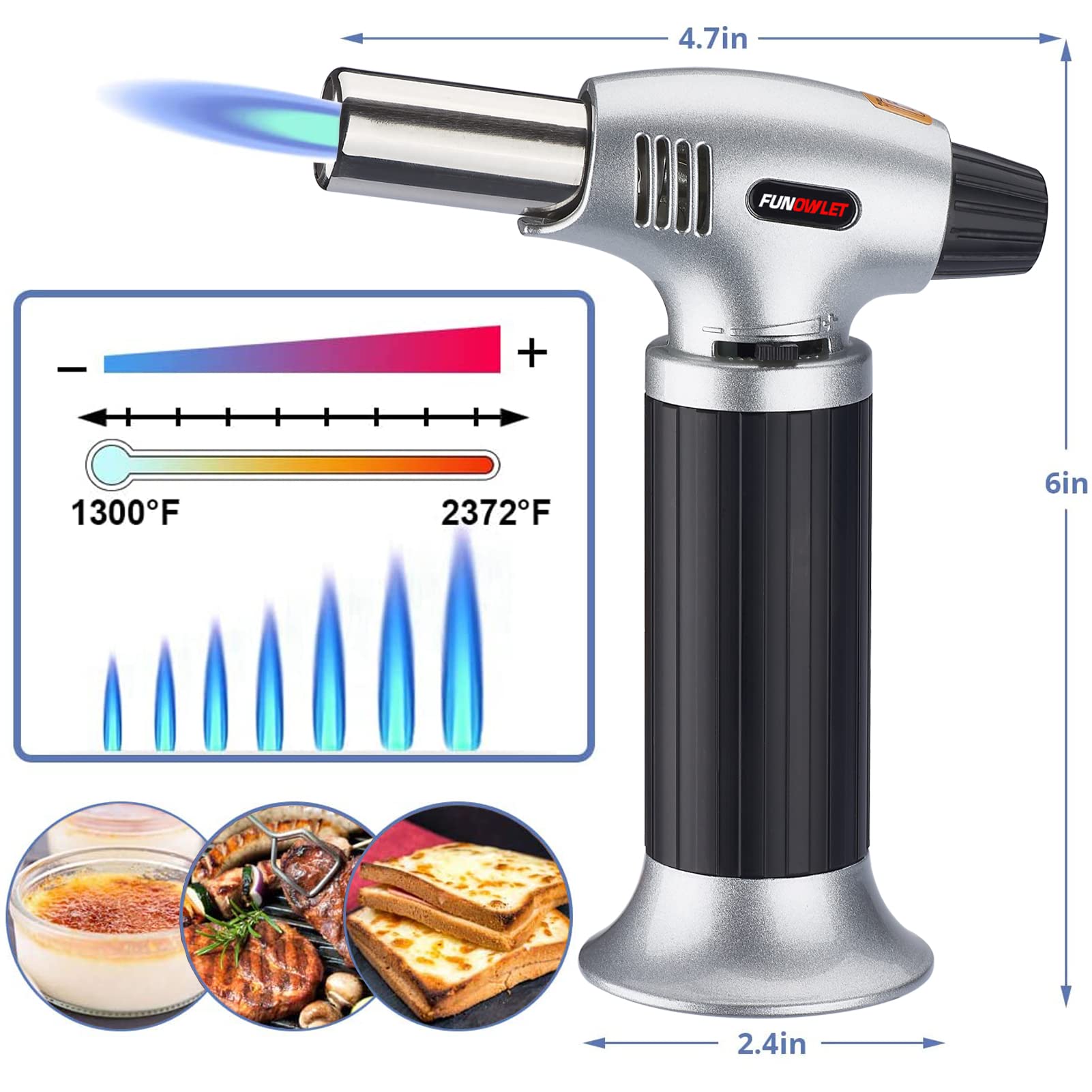 2Pack FunOwlet Butane Torch Lighter, Refillable Kitchen Blow Lighters, Culinary Cooking Torches with Safety Lock and Adjustable Flame for Desserts, Creme Brulee, BBQ, and Baking -Butane Gas Not Includ