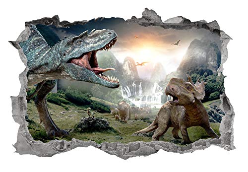 Dinosaurs Wall Decal Art Smashed 3D Graphic Jurassic World Wall Sticker Mural Poster Kids Bedroom Decor Gift UP325 (70"W x 46"H inches)