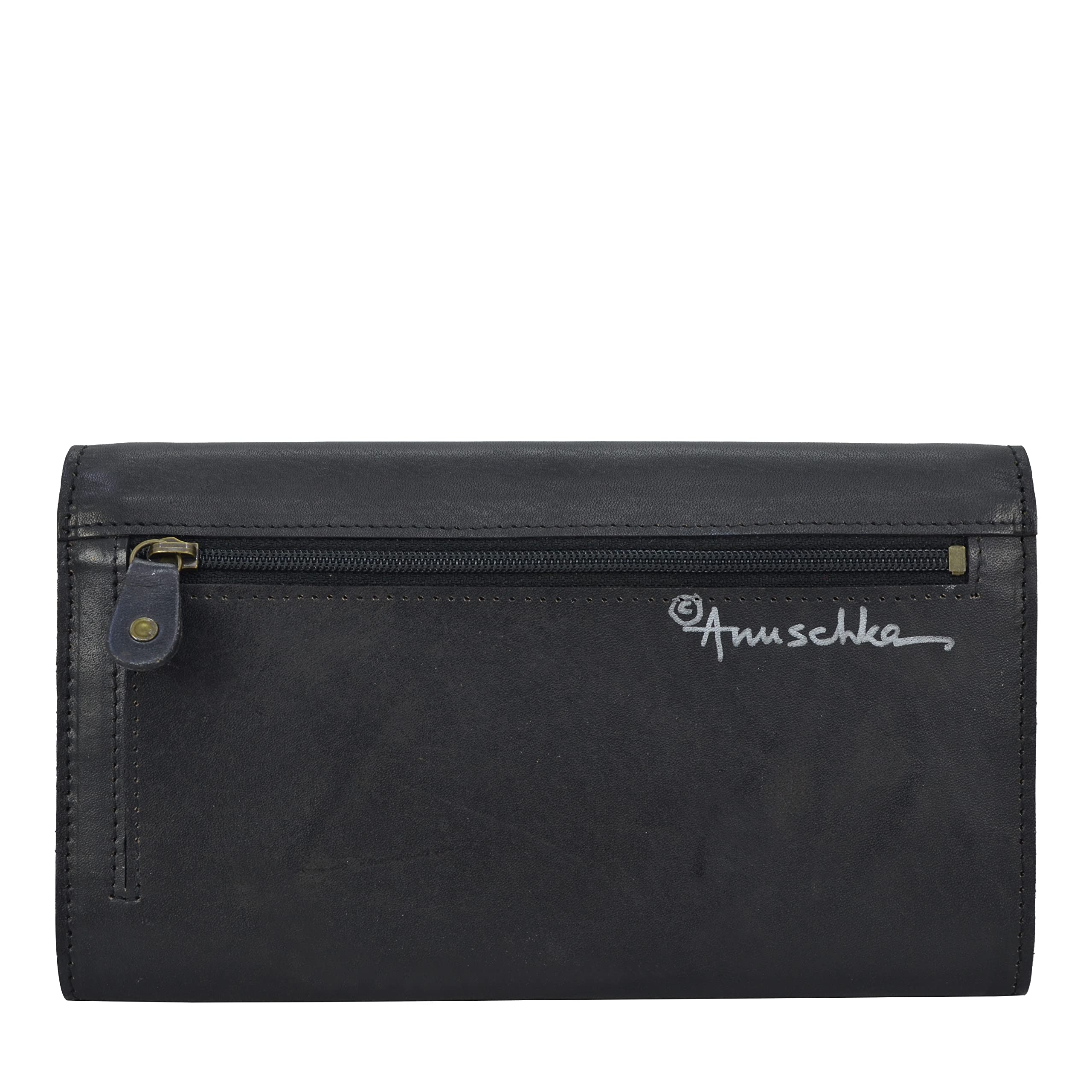 Anuschka Women’s Original Hand-Painted Leather RFID Blocking Accordion Flap Wallet, Hummingbird Black