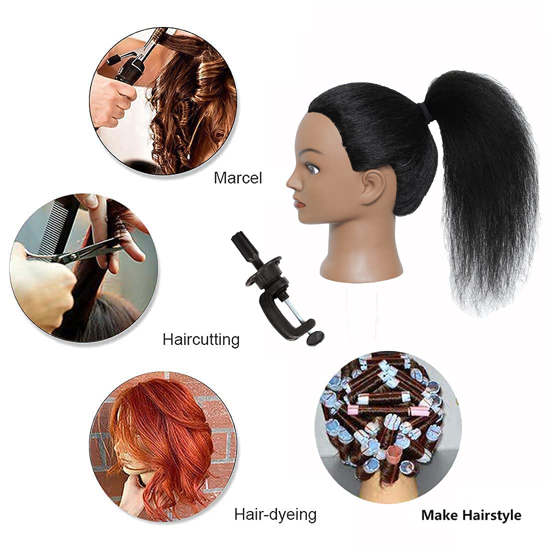 Mannequin Head with 100% Real Hair Manikin Cosmetology Doll Head Hairdresser Practice Styling Brading Training Head with Free Clamp Holder (14inch-D3)