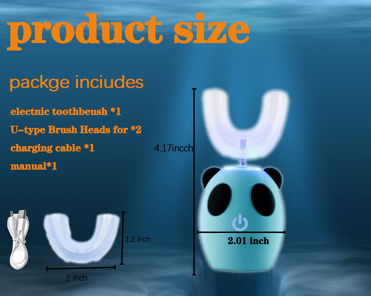 Newbee Children Electric Toothbrush for Kids Smart 360 Degrees U Silicon USB Automatic Ultrasonic Teeth Tooth Brush Cartoon Pattern 2-7 Years