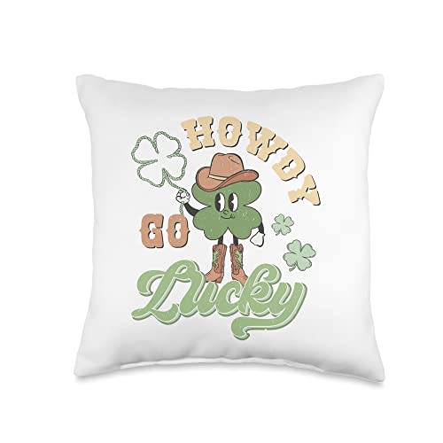 2023 St Patrick's Day Apparel Clothing Western Patrick's Day Cute St Pattys Clover Country Music Throw Pillow, 16x16, Multicolor