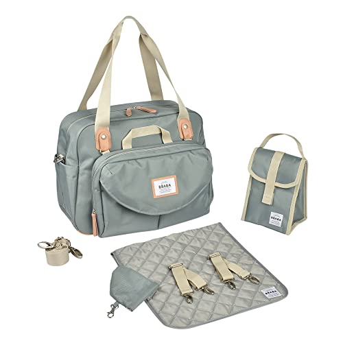 Beaba Geneva Diaper Bag, Multifunction Baby Diaper Bag, Diaper Bag with Bag Strap for Baby Stroller, Changing Pad, Insulated Bag, Baby Must Haves, Sage