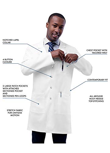 Adar Universal Stretch Unisex Lab Coat - 36" Snap Front Lab Coat - 3308 - White - L