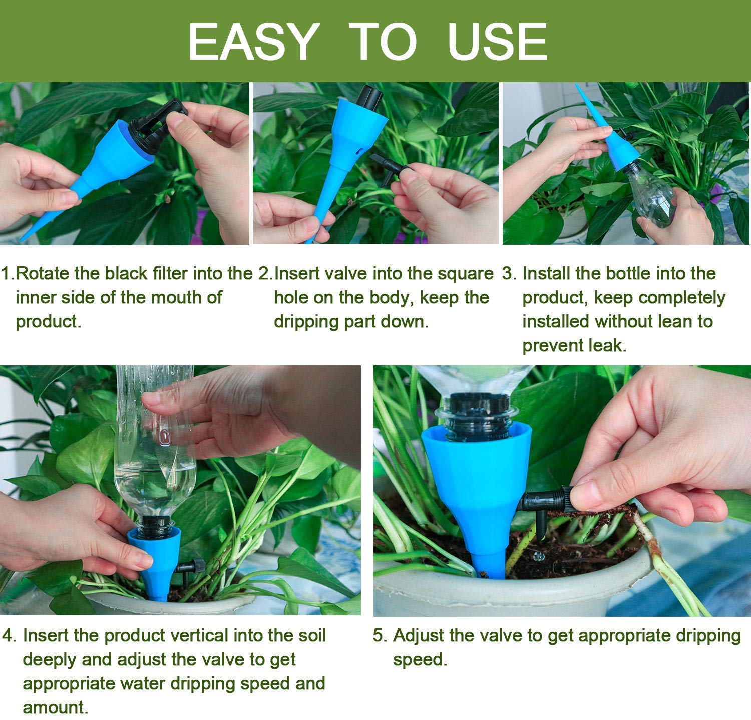Emoly Upgraded 12 Pack Self Plant Watering Spikes with Adjustable Water Flow, Plant Waterer for Indoor Outdoor, Automatic Watering Spikes for Potted Plants