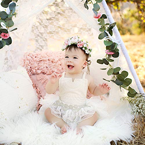 Newborn Baby Girl Romper Lace Tutu Dress Bodysuit Ruffle Sleeveless Jumpsuit with Headband Summer Outfits (White, 0-6 Months)