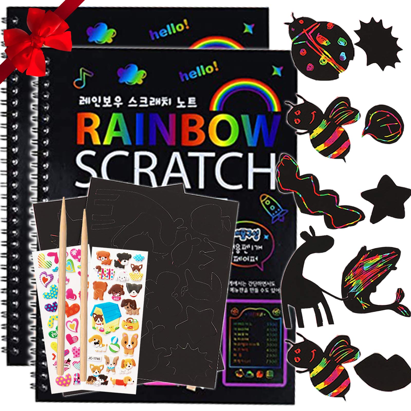 AICTIMO YCHOULEK Scratch Art for Kids 20 Sheets, Scratch Paper Rainbow Art Set Crafts Supplies Kits Sheet Pack for Kids, Chiristmas Birthday Gift for Girls Boys Ages for Kids Age 3 4 5 6 7 8 9 10+