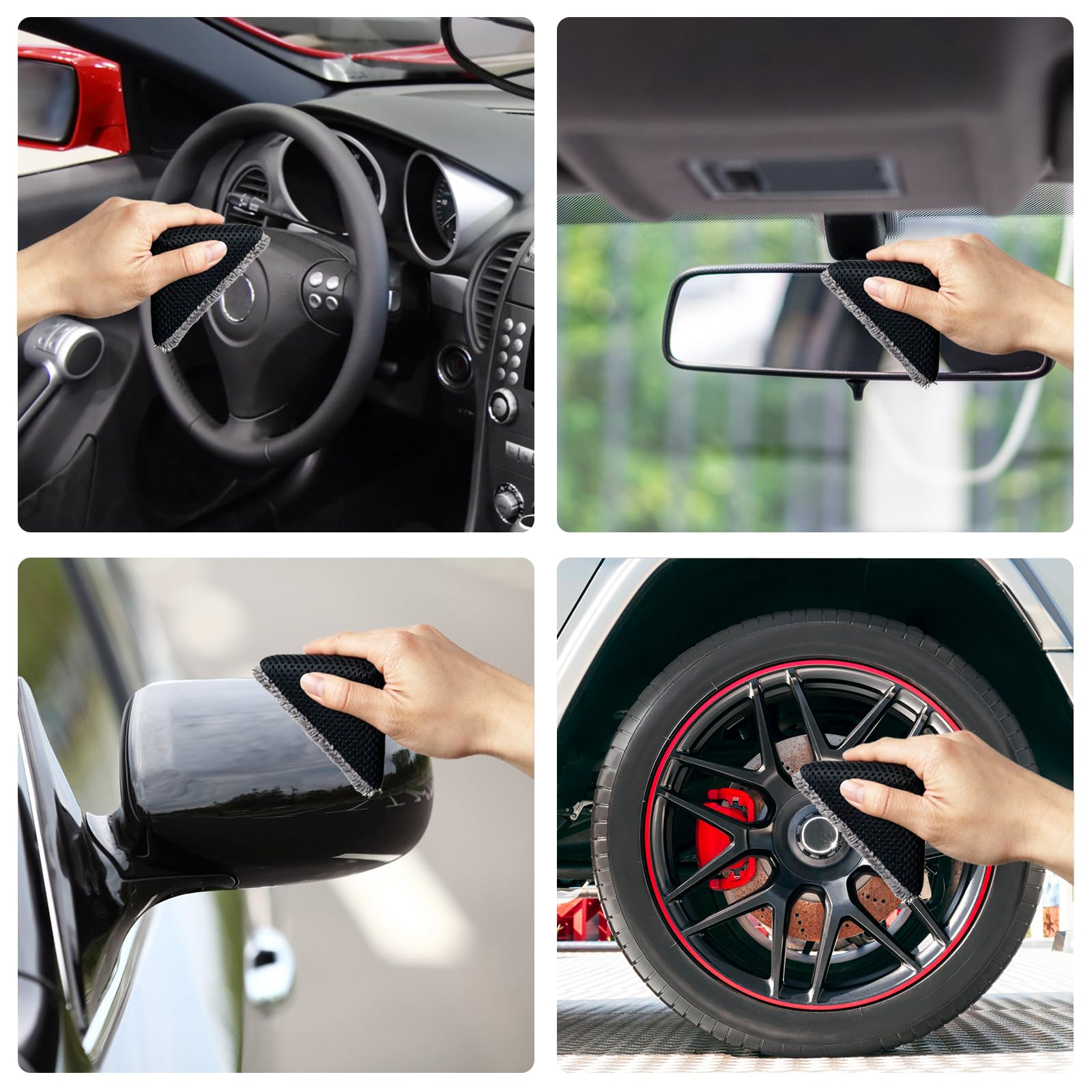 2 Pcs Tire Shine Applicator Pad, SAN AUSTIN Tire Gel Applicator, Triangles Tire Sponge Foam Wheel Shine Car Cleaning, Reusable Tire Dressing Applicator Pad Car Cleaning (Black Grey)