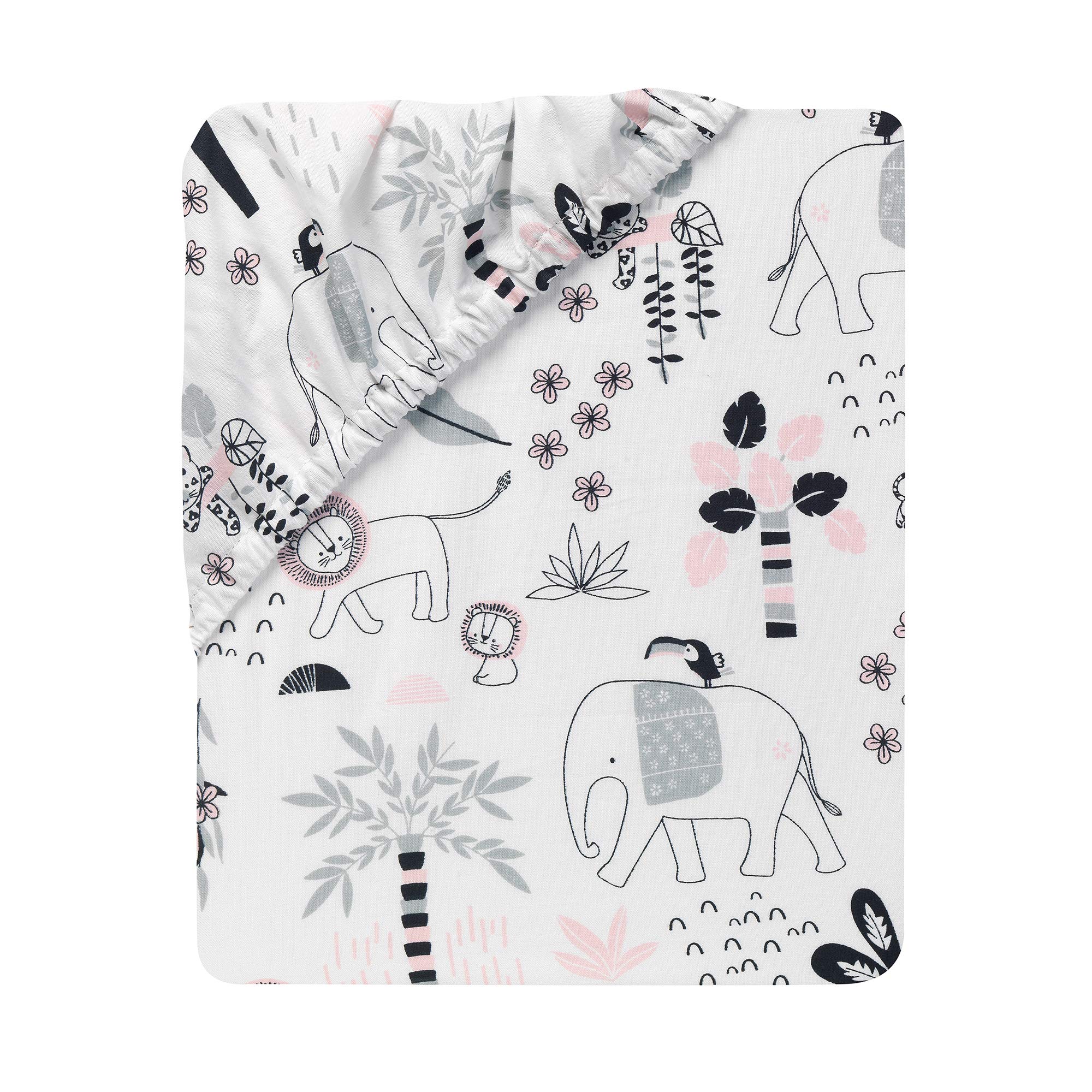 Lambs & Ivy Happy Jungle 100% Cotton Safari Animals Fitted Crib Sheet - White