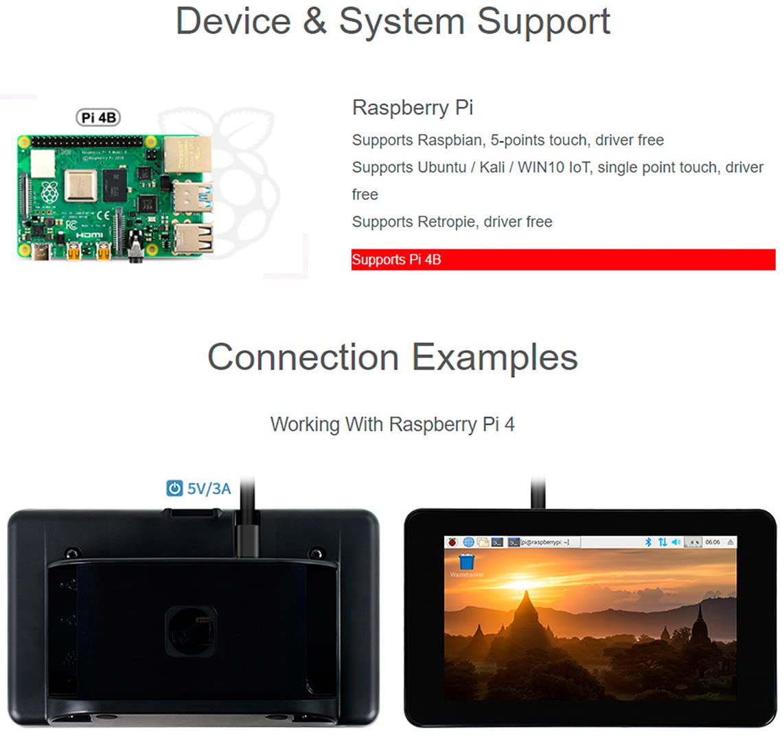 waveshare 7inch DSI Capacitive Touch Display with Protection Case for Raspberry Pi 4 Model B, 7" DSI LCD with Enclosure 800×480 Pixel, Support Ubuntu/Kali / WIN10 IoT, Single Point Touch, Driver Free