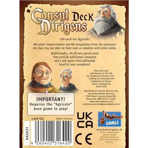 Agricola (Revised Edition) Consul Dirigens Deck Expansion | Farming Strategy Game | Advanced Board Game | Ages 12+ | 1-4 Players | Avg. Playtime 90 Mins | Made by Lookout Games, Multicolor (LK0142)