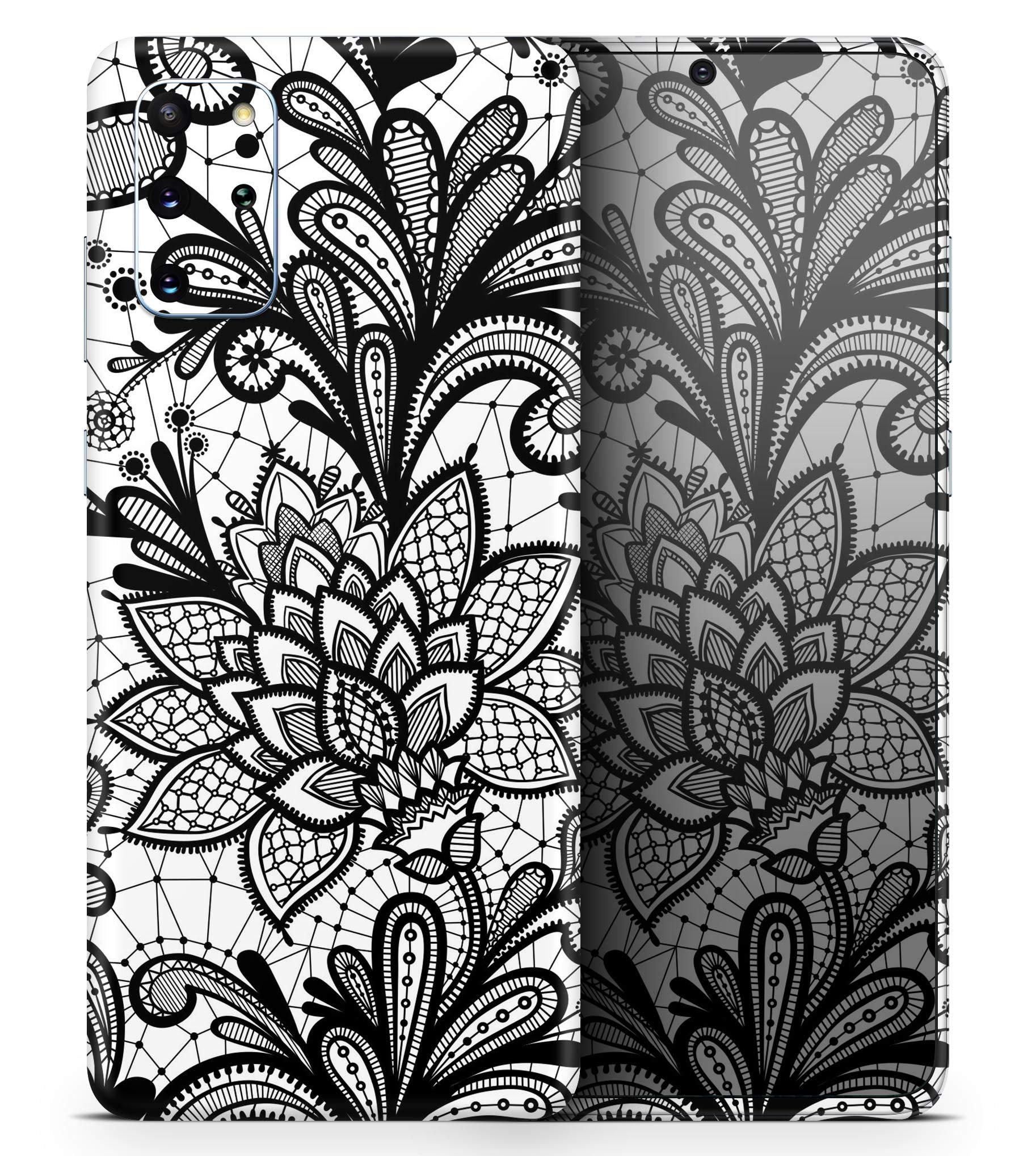 DesignSkinz Black and White Geometric Floral Protective Vinyl Decal Wrap Skin Cover Compatible with The Samsung Galaxy S20 (Screen Trim & Back Glass Skin)