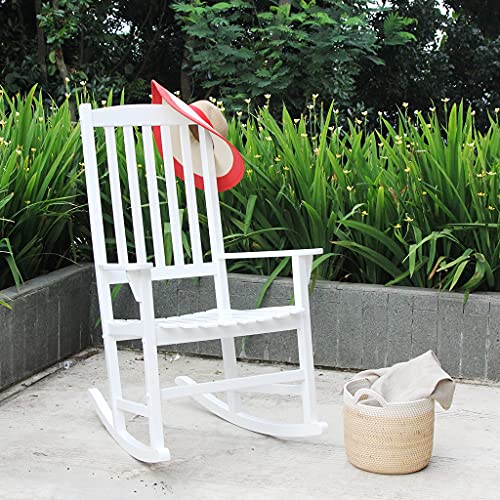 Cambridge Casual Bentley High Back Wooden Front Porch Rocking Chair for Outdoor Patio Furniture, Solid Wood, White