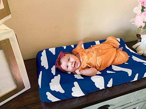 Changing Pad Cover β Premium Baby Changing Pad Covers 4 Pack β Boy or Girl Changing Pad Cover β Pure Cotton Machine Washable Navy and White Changing Table Cover β Diaper Changing Pad Cover Sheets