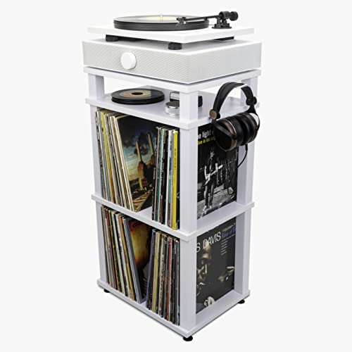 Andover Audio SpinStand Rack for Records and Audio Components - Metal-Reinforced, Holds 150 LPs, Optimum Height & Storage Space, Ideal for Turntables, Vinyl, Spinbase, and Hi-Fi Systems - White