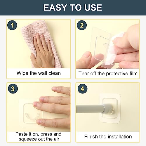 Adhesive Curtain Rod Holder, Goowin Tension Rod Holder, No Drilling Transparent Small Tension Rod Bracket (Only for Tension Rods Within 1" Diameter At Both Ends) (6 Pack)