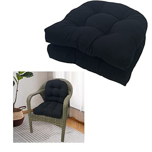 AYGJKIE Outdoor Seat/Back Chair Cushion Tufted Pillow, Spring/Summer Seasonal All Weather Replacement Patio Cushions 19" x 19" Floor Wicker Seat Pads, 2 Count (Color : Black, Size : 48x48cm)