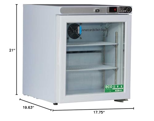 American BioTech Supply ABT-HC-UCFS-0104G Premier Undercounter Refrigerator, Freestanding, Glass Door, 1 cu. ft. Capacity, White
