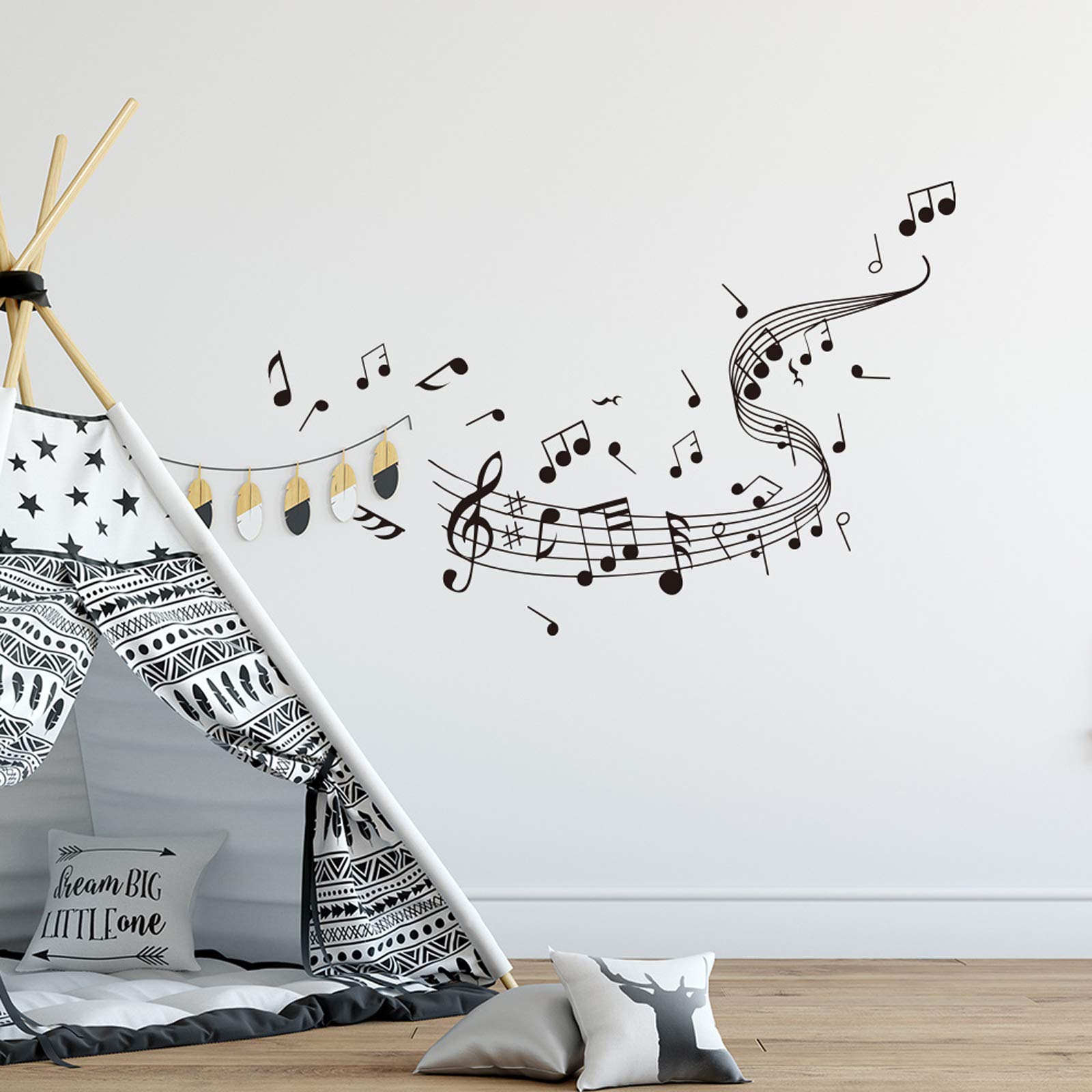 Music Notes Notation Band Wall Sticker Decal, Removable DIY Vinyl Art Mural Wallpaper Home Decor for Kids Bedroom Music & Dance Room Decorations(53×27inch / Black)