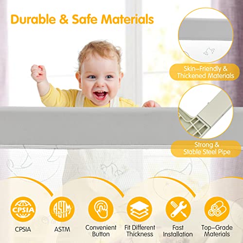 BABY JOY Bed Rails for Toddlers, 79'' Extra Long, Height Adjustable Kids Rail Guard w/Double Safety Lock, Breathable Mesh, Folding Baby Bedrail for Queen King Size Mattress, Box Spring & Slats, Gray