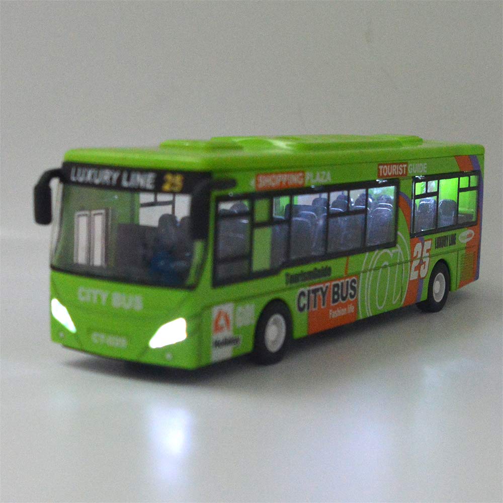 Ailejia City Bus Toy Die Cast Pull Back Buses Vehicles Mini Car Diecast Model Car Toys Lights and Music (Green)