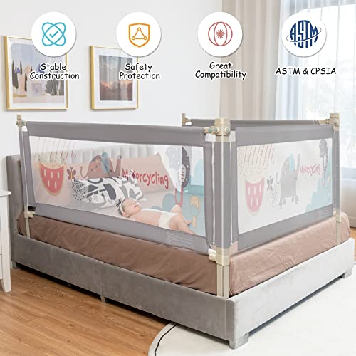 BABY JOY Bed Rail for Toddlers, 69ββ Extra Long, Height Adjustable & Foldable Baby Bed Rail Guard w/Breathable Mesh & Double Safety Child Lock for Kids Twin Double Full Size Queen King Mattress, Gray