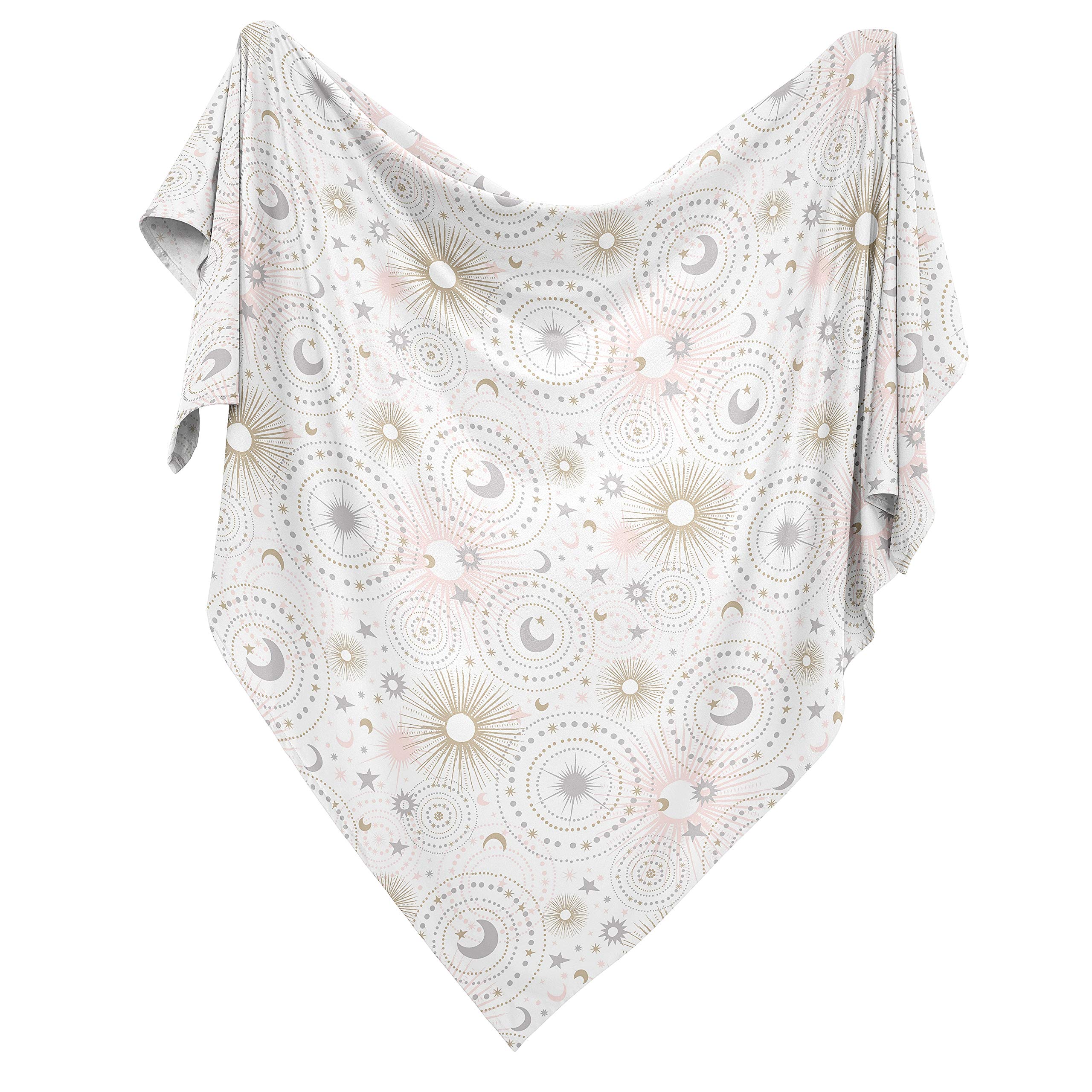 Sweet Jojo Designs Star and Moon Baby Girl Swaddle Blanket Jersey Stretch Knit for Newborn or Infant Receiving Security - Blush Pink, Gold, and Grey Celestial