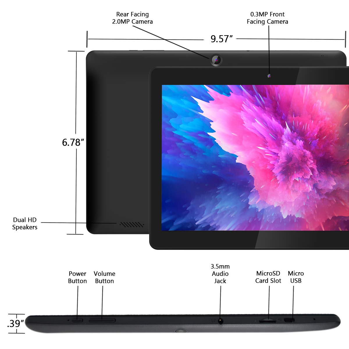 Azpen 10 Inch Android 10 OS Google Certified Tablet Dual Cameras HD 1280 x 800 IPS Display 2GB RAM 32GB Storage Bluetooth GPS