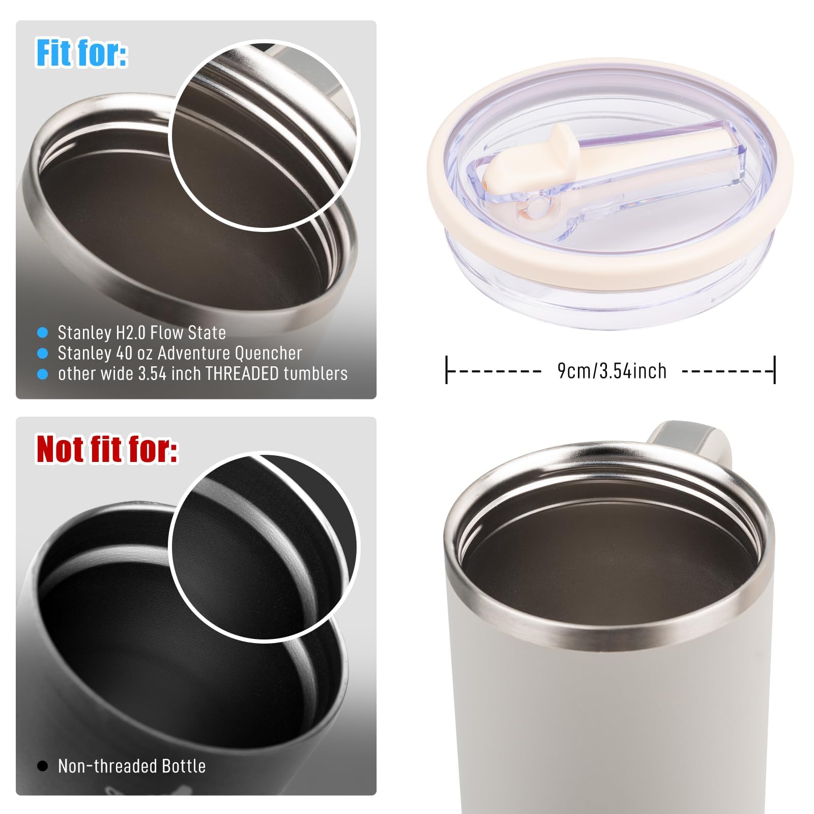 40 oz Tumbler Flip Straw Lid Compatible with Stanley Cup 40oz Tumbler Tumbler Cover Compatible with Stanley Cup Quencher (Cream White, 2 Pack)