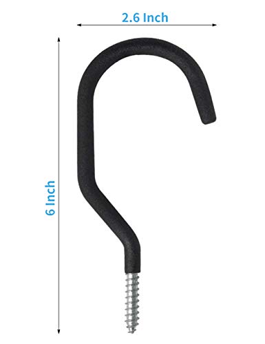 SMARTOLOGY 8 Pack Bike Hanger Storage Hook Rack, Rubber Coated Heavy Duty Large Screw in Ceiling Hooks for Garage Wall and Ceiling Bicycle Storage, Utility Tool Hanger (Black)