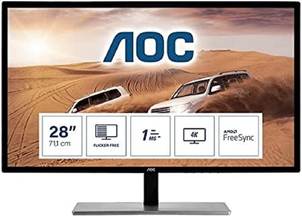 AOC U2879VF 28”Class LED 4K Monitor 3840x2160, 300cd/m2, 10Bit Color, FreeSync, VGA, DVI, HDMI, DP