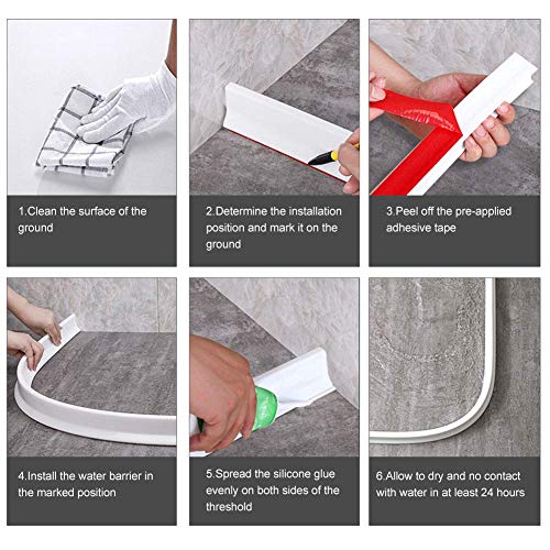 3" High Shower Water Splash Guard 67 Inch Collapsible Shower Threshold Water Dam Barrier Shower Dam Water Stopper To Keep Water In Shower Splash Guard For Walk In Shower Water Guard (5.6Ft)