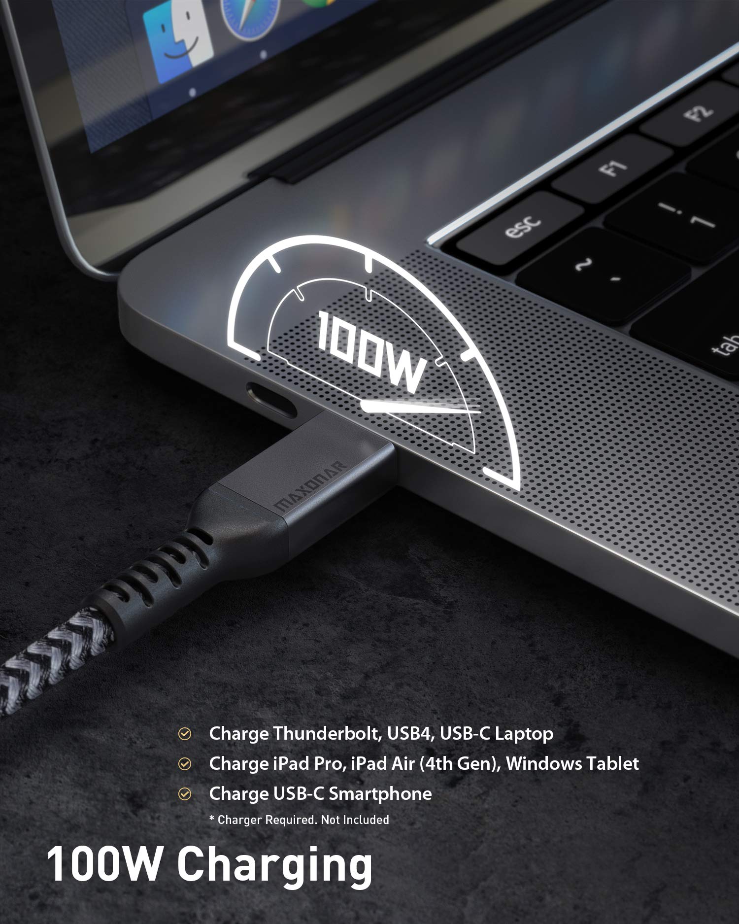 Maxonar [6.6Ft] Thunderbolt 4 Cable with 40Gbps Data Sync/100W Charging and 8K/5K@60Hz for Thunderbolt 4/3, USB4, and USB C Devices
