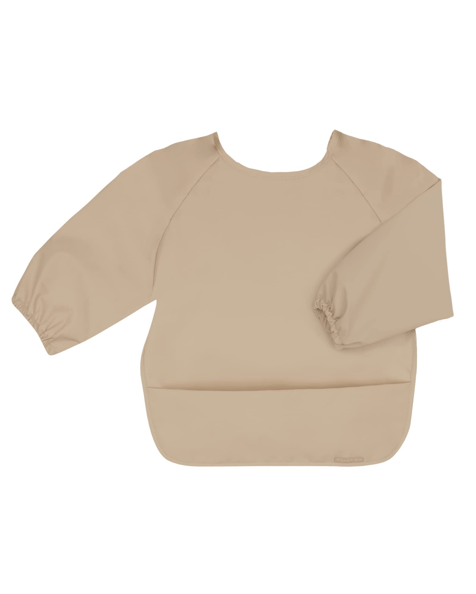 WILLOW + SIM Long Sleeve Baby Bibs - Wipe Clean, Washable with Food Catcher - Long Sleeve Bib for Babies, Toddler - Irish Cream