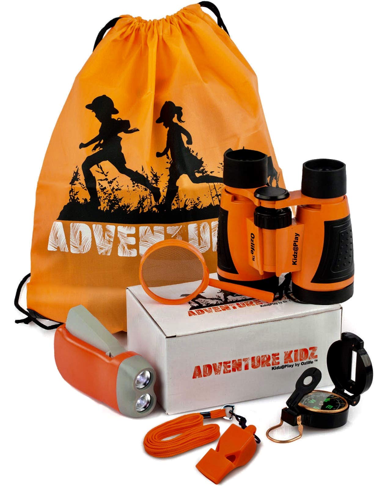 Adventure Kidz - Outdoor Exploration Kit, Children’s Toy Binoculars with Case, Flashlight, Compass, Whistle, Magnifying Glass, Backpack. Great Gift Set for Camping, Hiking, STEM, Pretend Play.
