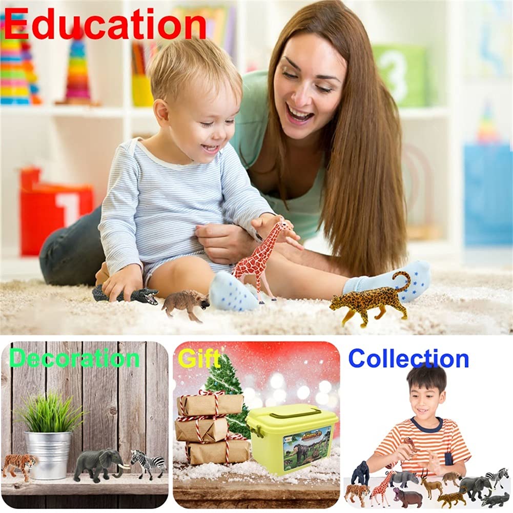 65PCS Safari Animal Figurines Toy Set, Realistic Jungle Zoo Figures with Elephant, Lion, Giraffe, Fence, Building Blocks for Kids Ages 3-8