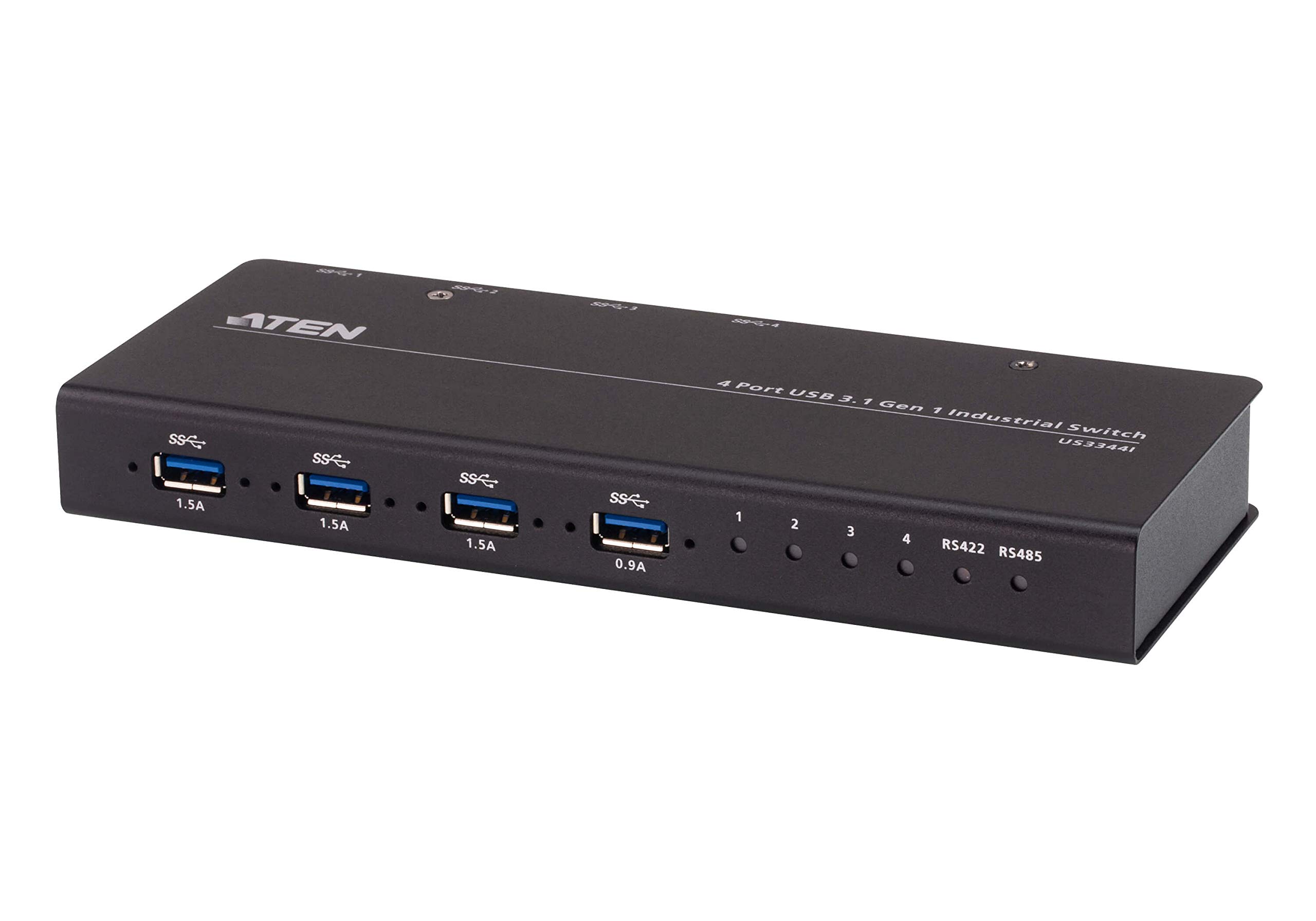 ATEN US3344I 4 x 4 USB 3.2 Gen 1 Industrial Hub Switch, Includes Mounting Kit, Remote Port Selector and Terminal Block Adapter Set