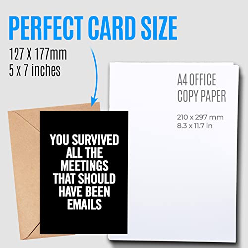 Funny leaving card for coworker or boss with envelope | Congratulations retirement present for men or women | Perfect goodbye card for someone who is going away | Survived All the Meetings