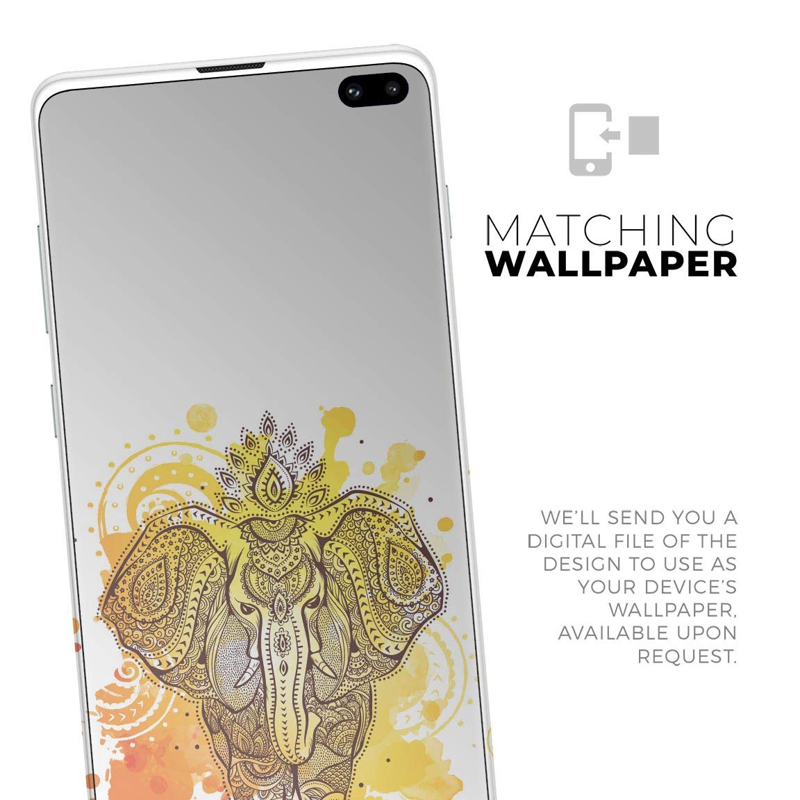 DesignSkinz Bright Orange Ethnic Elephant Protective Vinyl Decal Wrap Skin Cover Compatible with The Samsung Galaxy S20 (Screen Trim & Back Glass Skin)