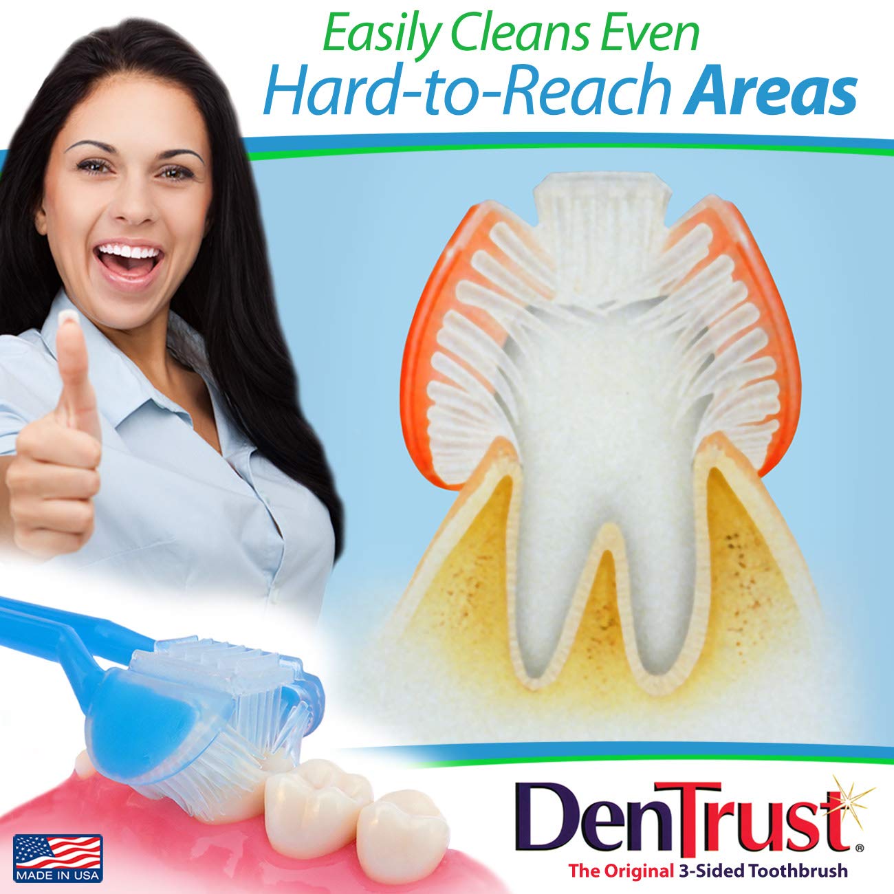 DenTrust 4-PK Triple Clean 3-Sided Toothbrush | Made in USA | Easily Brush Better | for Kids Children Autism Special Needs Braces Orthodontics