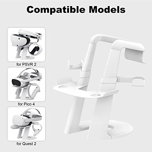 AMVR VR Stand for Quest 2, VR Headset and Touch Controllers Display Holder for Quest 2, PSVR 2, Quest, Rift, Rift S or Valve Index (White, Just VR Stand)