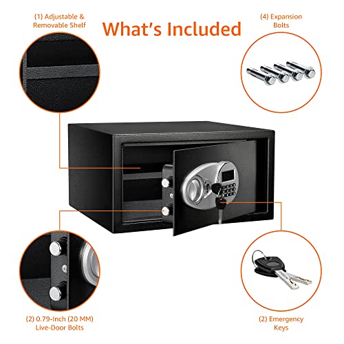 Amazon Basics Steel Security Safe with Programmable Electronic Keypad - Secure Cash, Jewelry, ID Documents - Black, 1 Cubic Feet, 16.93"W x 14.57"D x 9.06"H