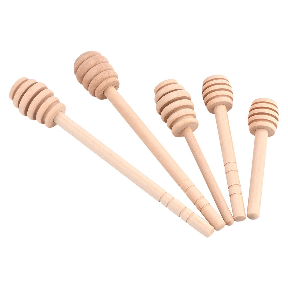 30pcs Wooden Mini Jam Honey Dipper Jar Dispensing Collecting Stirring Rod Stick (10cm)