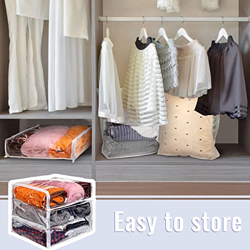6 Packs Clear Zippered Storage Bags Sweater Storage Bags Plastic Storage Bags for Blankets Clothes Bed Sheet Organizer with Zipper for Closet Linen Sweater Bed Sheet Clothes Pillow (16 x 14 x 4 Inch)