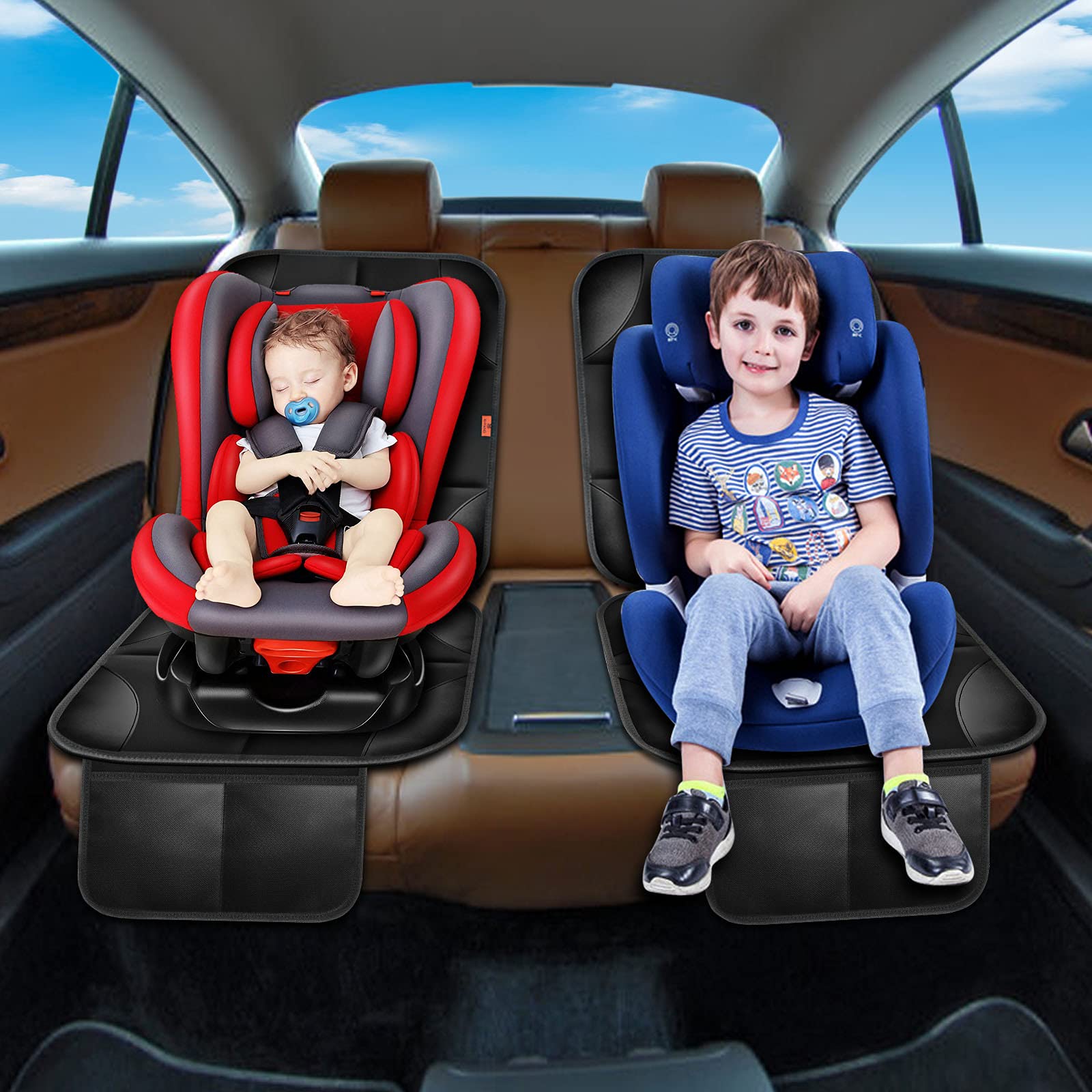 XHYANG Car Seat Protector 1 Pack Car Seat Cushion Mat Thickest Padding,Waterproof 600D Fabric Car Seat Covers for Non-Slip Backing Mesh Pockets for Baby and Pet (1 Seat Protector)