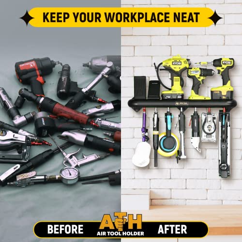 AT Universal Air Tools Holder with 7 Slots - Alitis Heavy Duty Garage Power Tool Organizer Wall Mount Plastic Cordless Power Tool Organizer and Storag