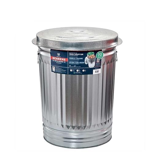 31-Gallon Galvanized Steel Trash Can - Trash can with lid - Galvanized Trash can with lid - Metal Trash can - Outdoor Garbage can with lid -Steel, Gray - Pre-Galvanized Trash Can with Lid Round.